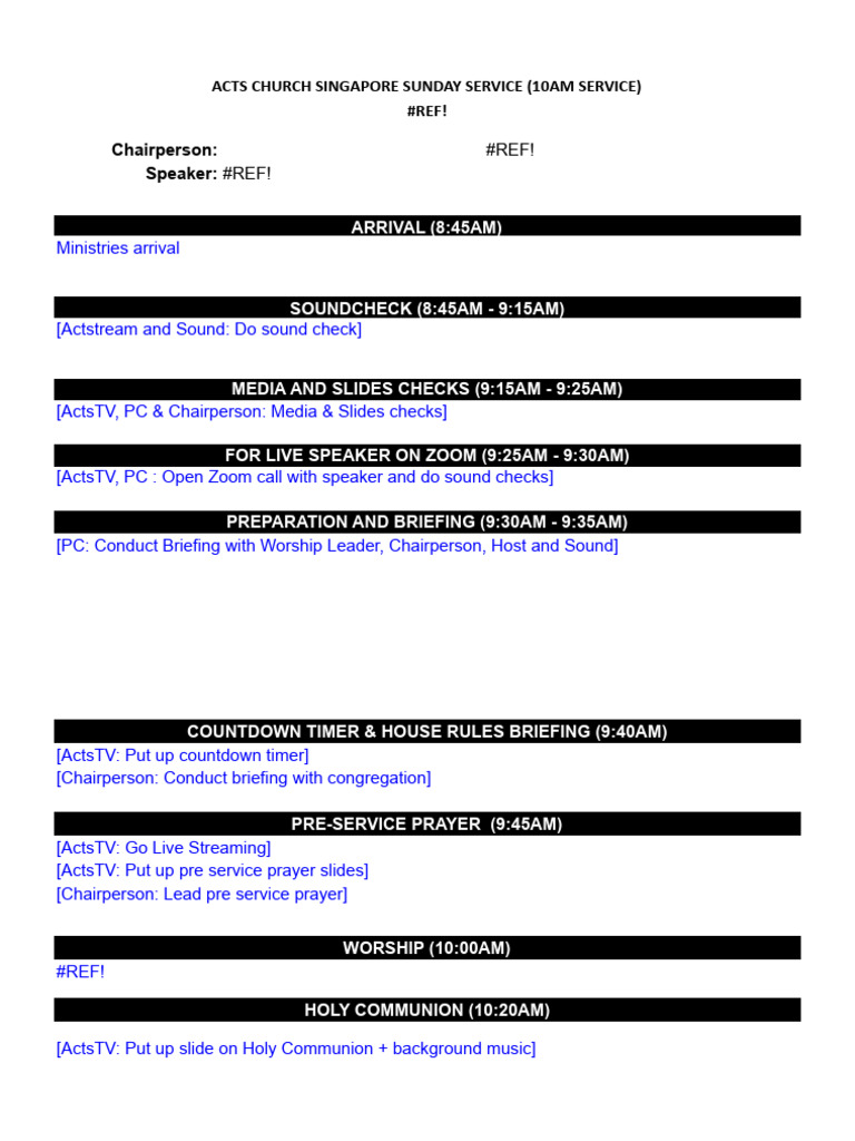 Acts Church Singapore Master Roster - Chairperson CAS | PDF