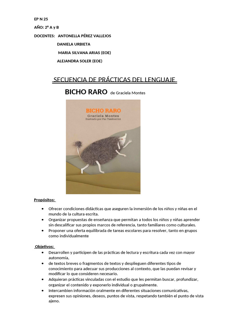 SECUENCIA BICHO RARO Esc 25 | PDF | Cuentos