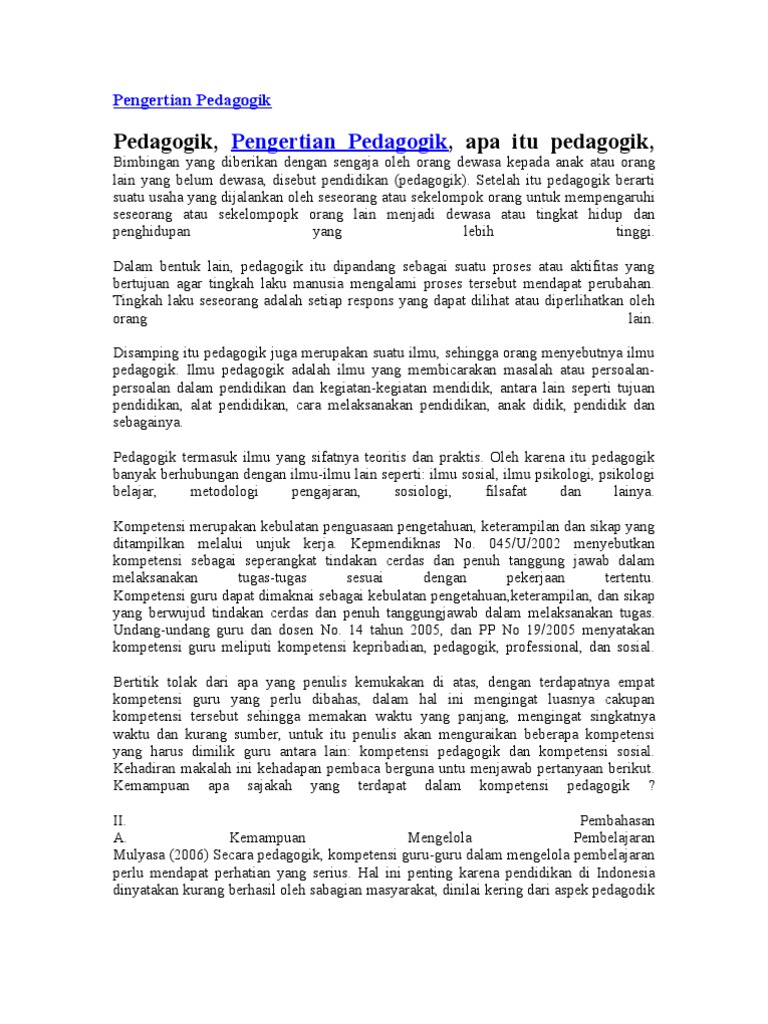 Pedagogik dan Kompetensi Guru | PDF