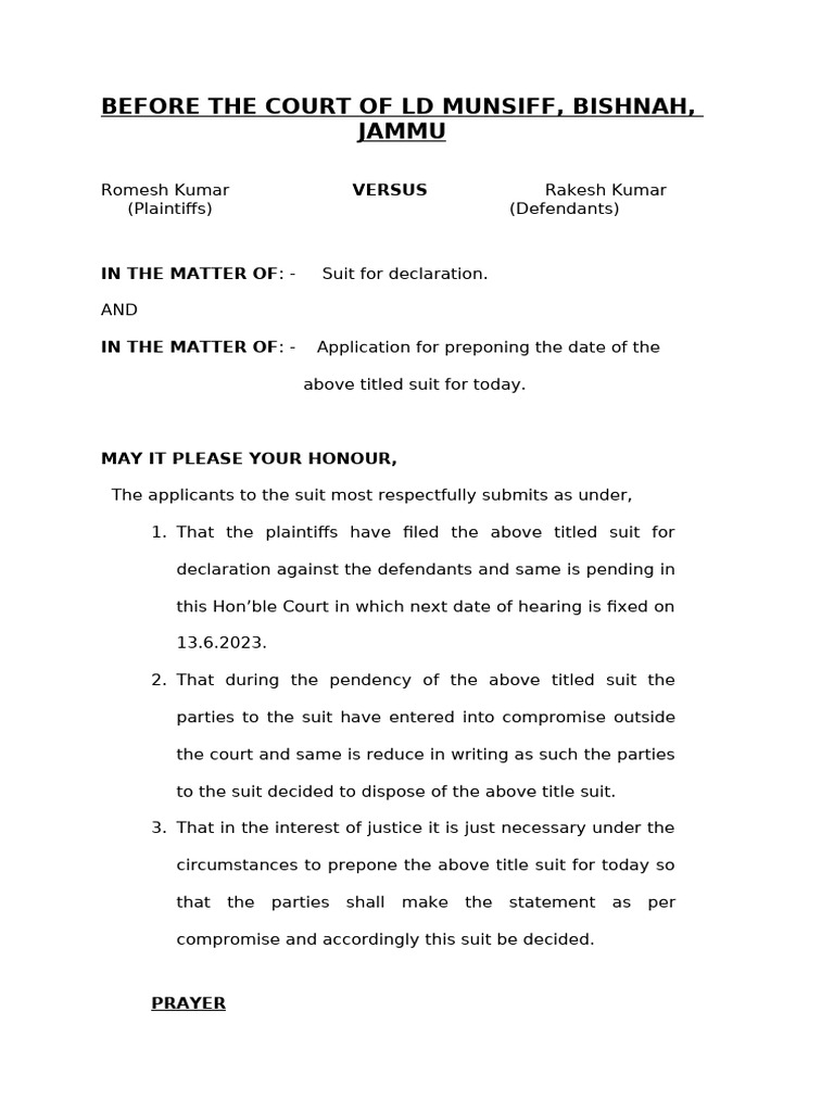 Application For Preponing | PDF