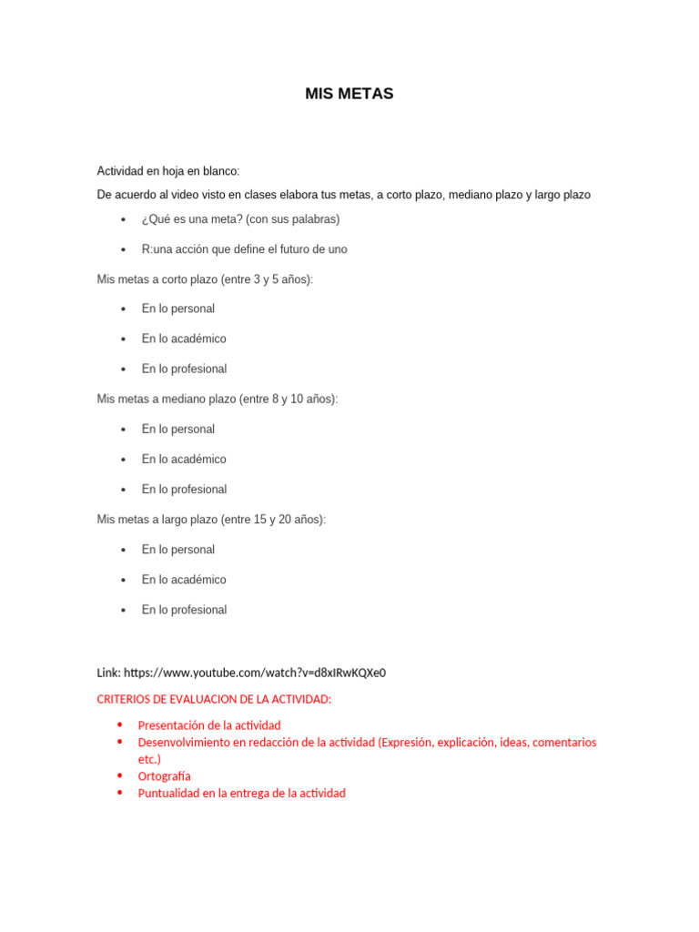Actividad Mis Metas | PDF