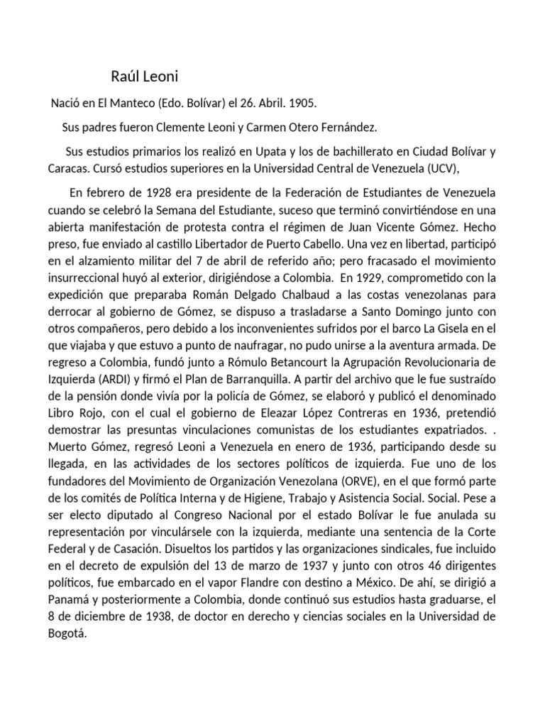 Bibliografia de Raúl Leoni | PDF