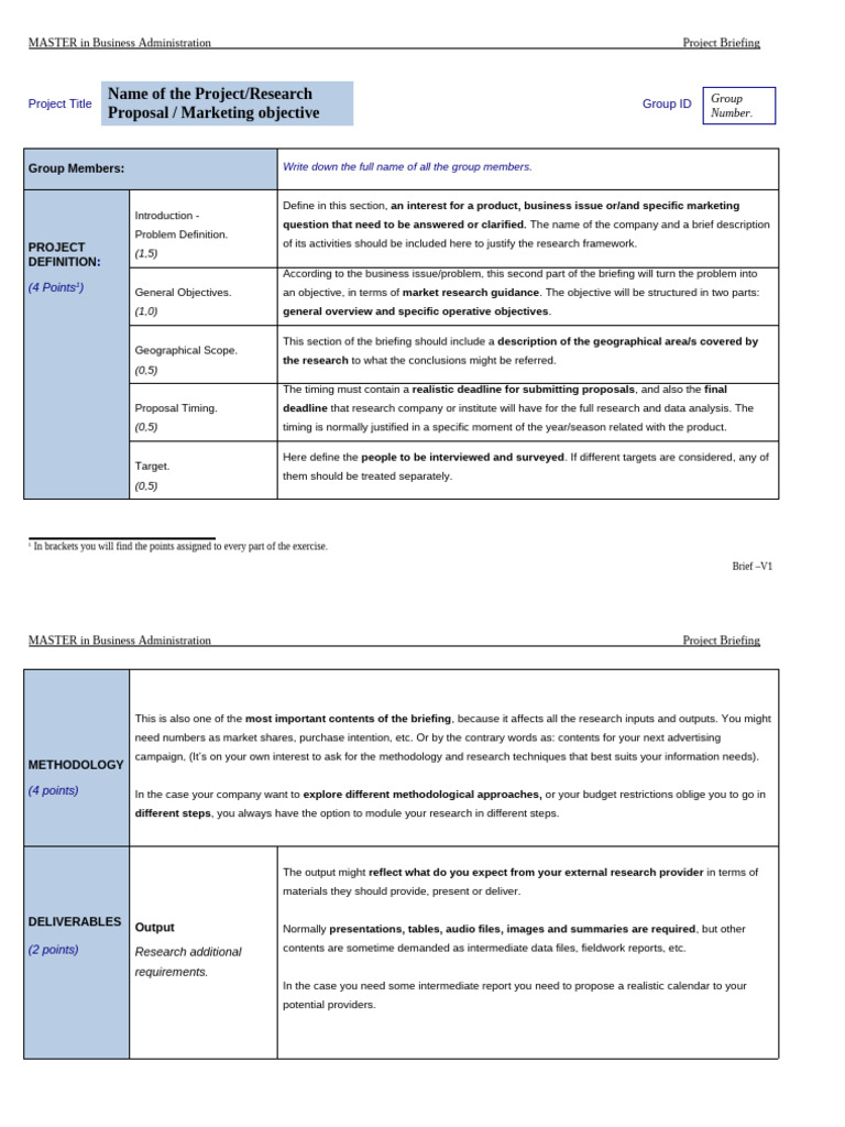 MBA Project Briefing Guide | PDF | Methodology | Business