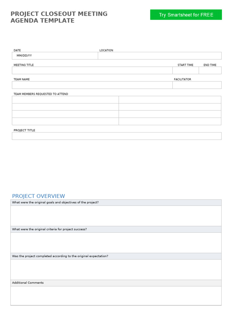 IC Project Closeout Meeting Agenda 11860 - WORD | PDF