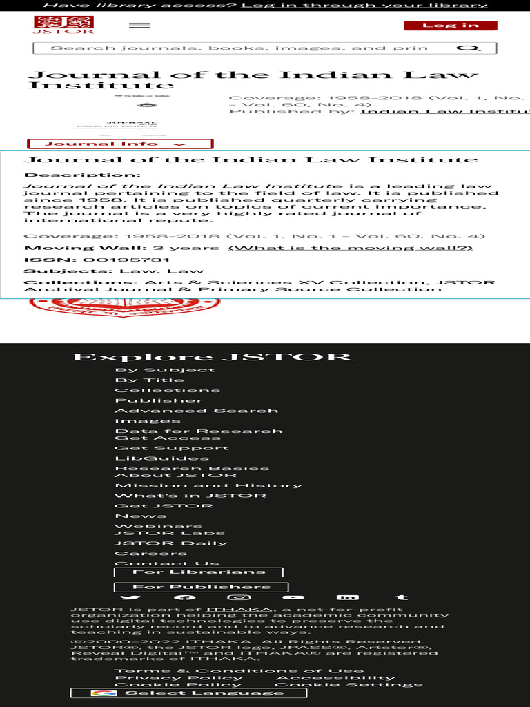 Journal of The Indian Law Institute On JSTOR | PDF