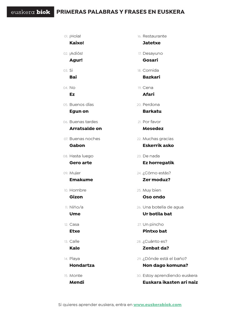 Primeras Palabras y Frases en Euskera | PDF