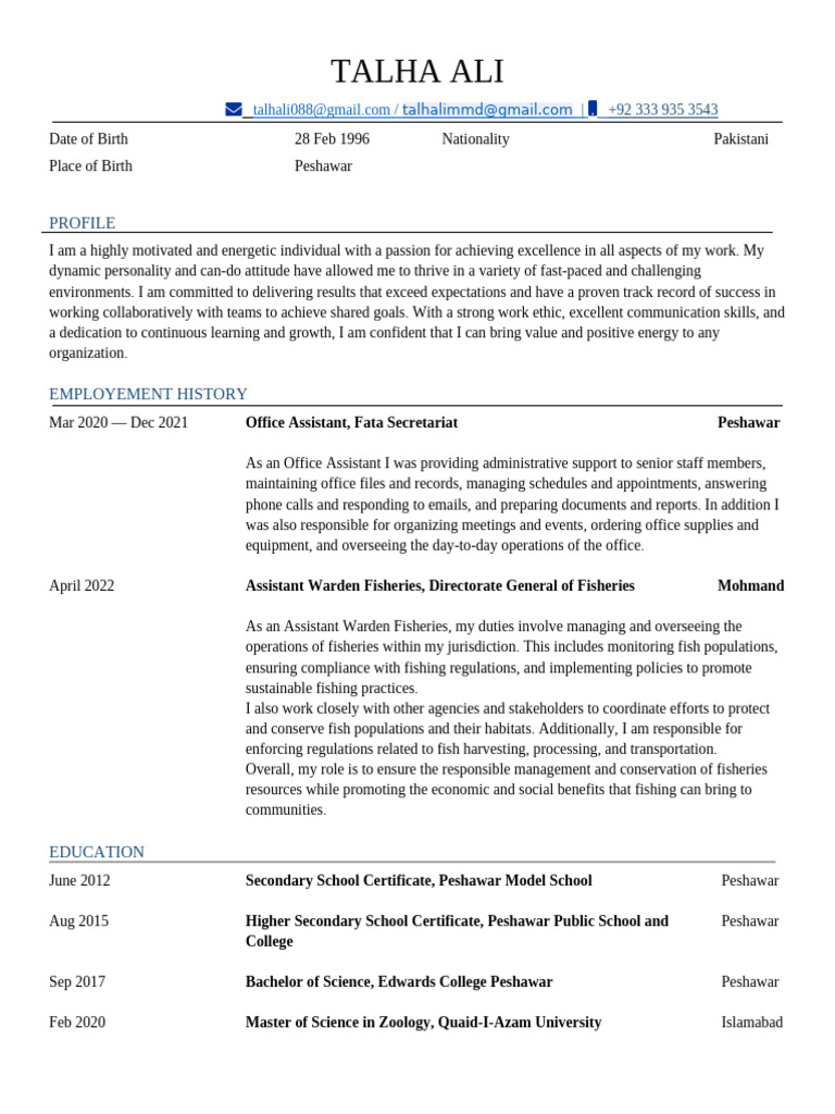 Talha Ali: Profile | PDF
