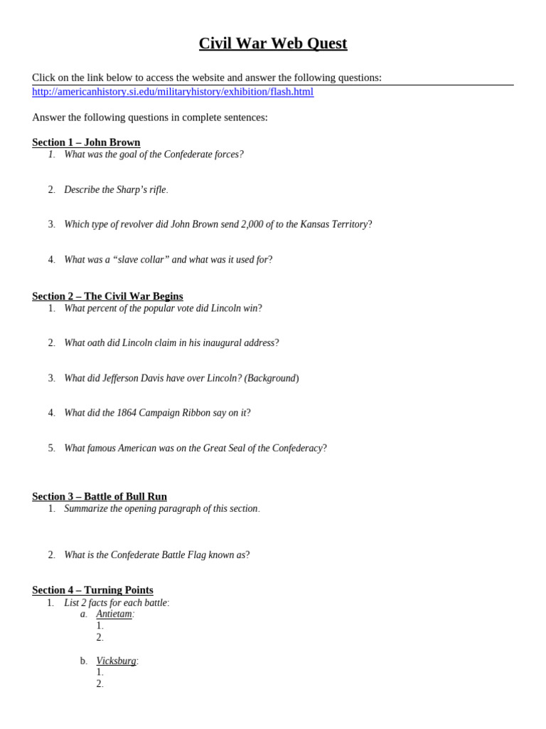 Civil War Webquest | PDF