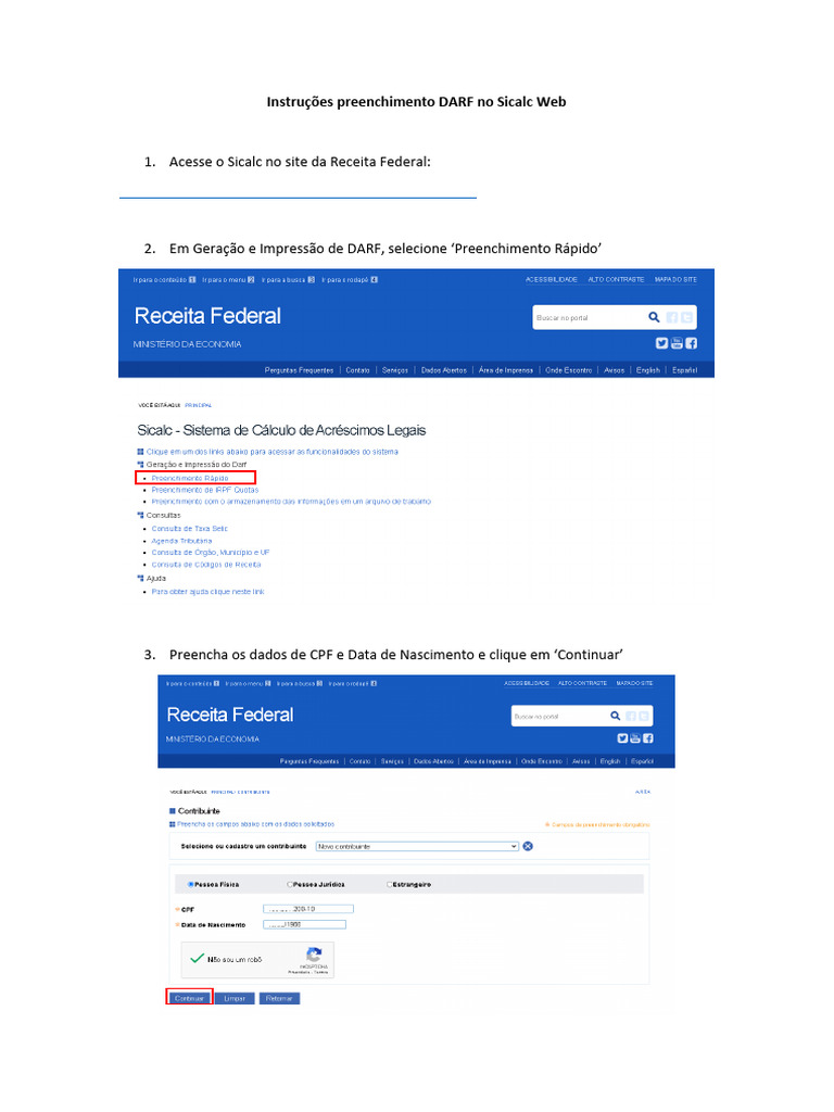 Novas Instruções Preenchimento DARF No Sicalc Web | PDF