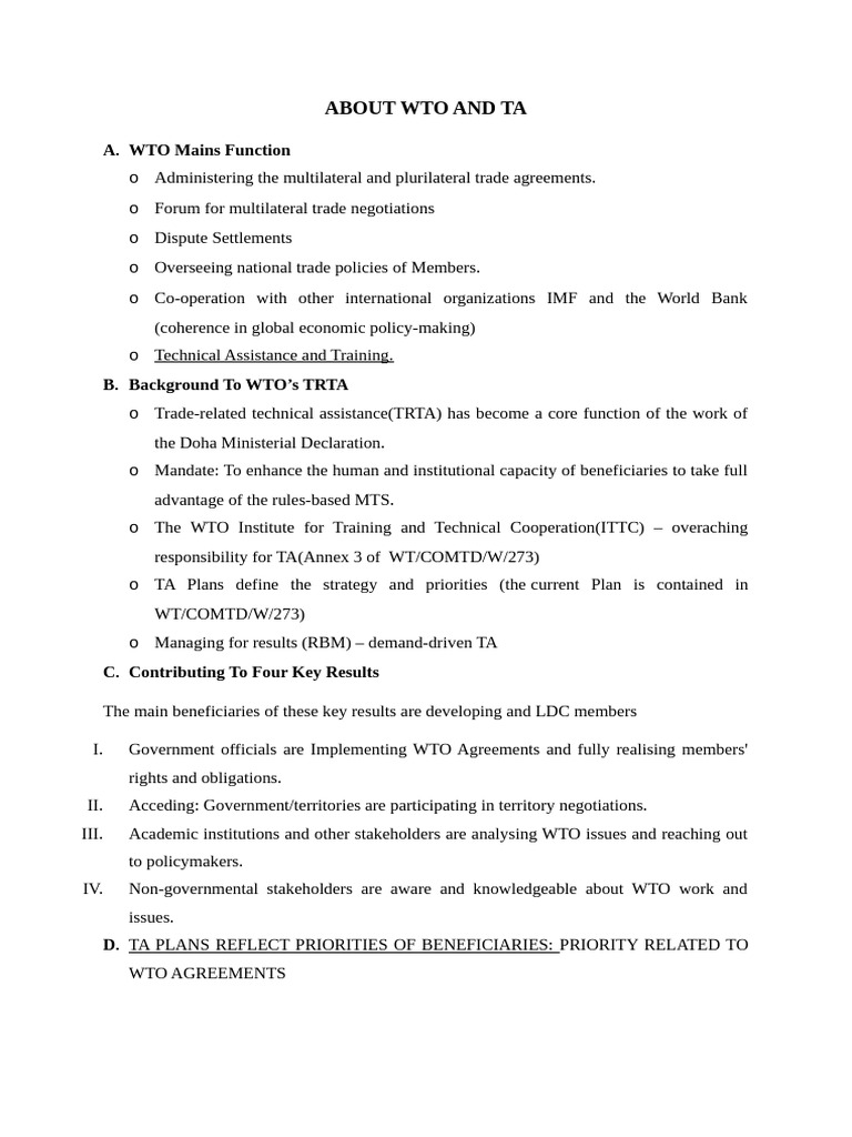 ITTC On Technical Assisstance Provided by WTO | PDF | World Trade Organization | International ...