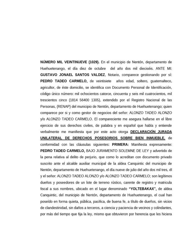 1029-2016 Decl Jur Uni | PDF