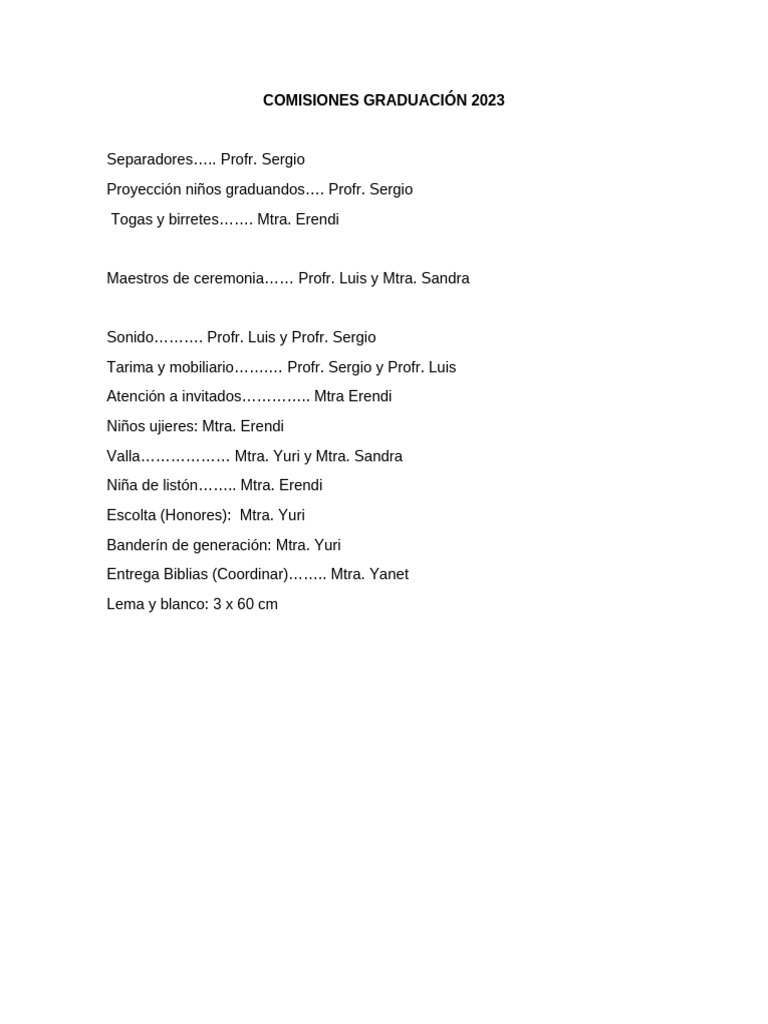 Comisiones Graduación 2023 | PDF