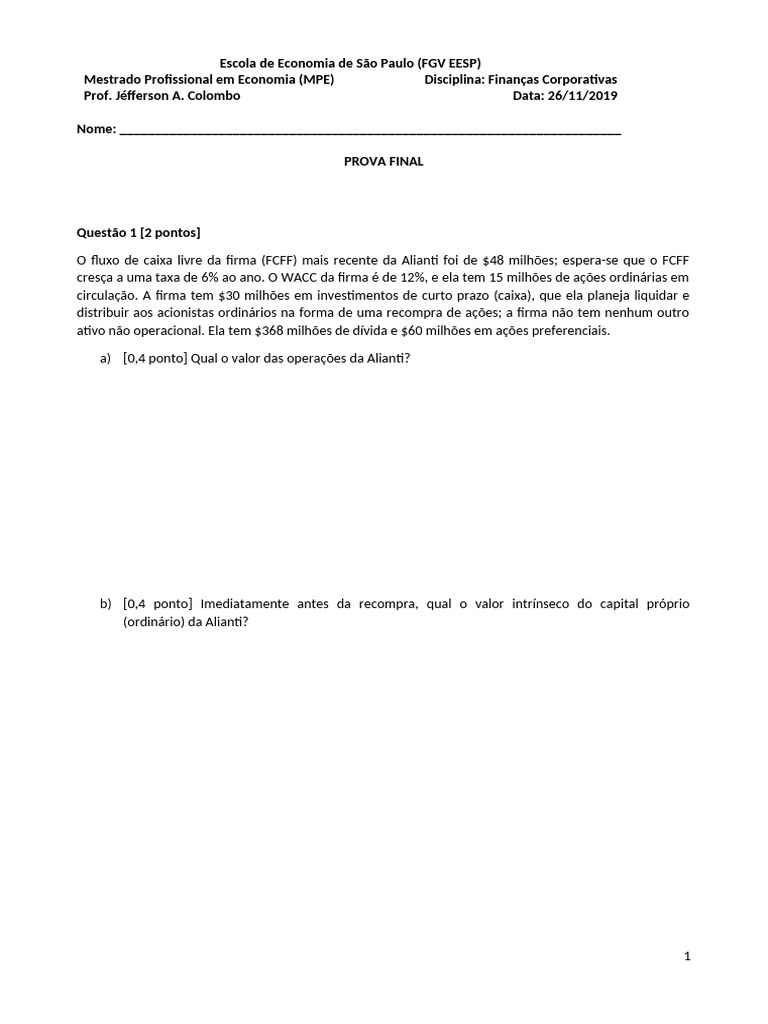 P2 - Prova - Final v.1 | PDF