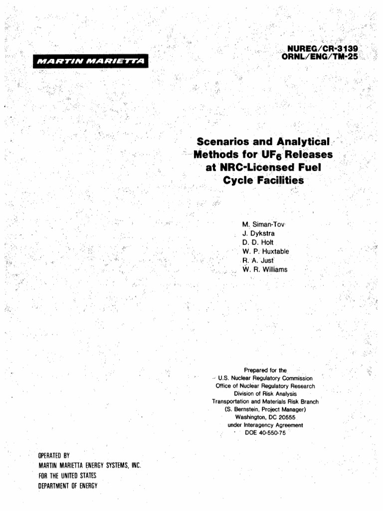 Scenarios and Anlytical Methods For UF6 Releases at NRC-Licensed Fuel ...