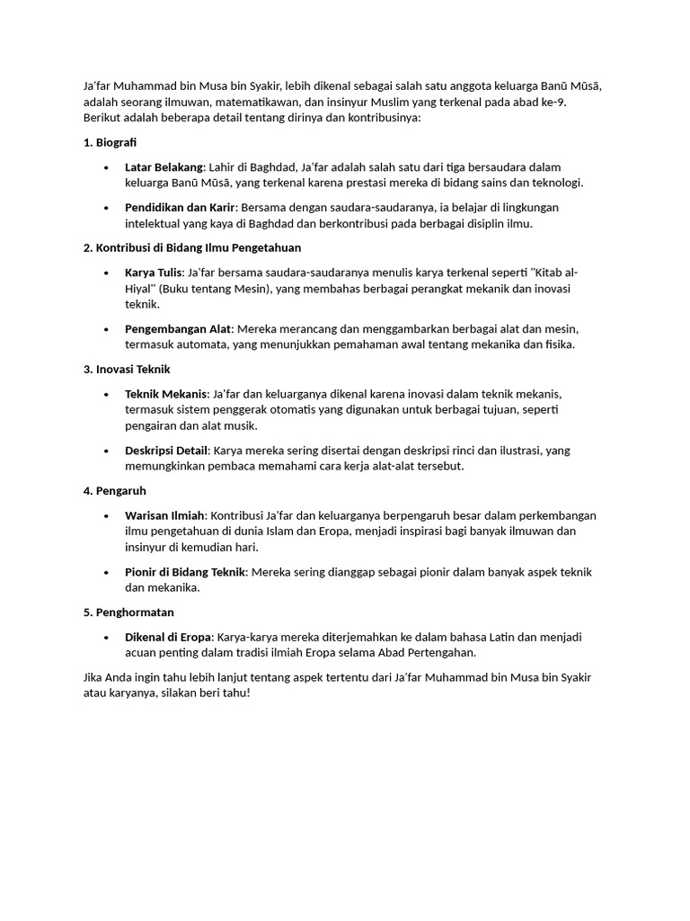 Ja'far Muhammad Bin Musa Bin Syakir | PDF