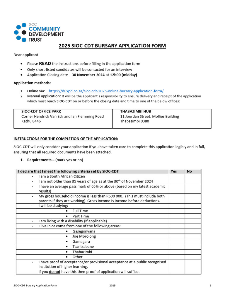 SIOC CDT Application Form | PDF