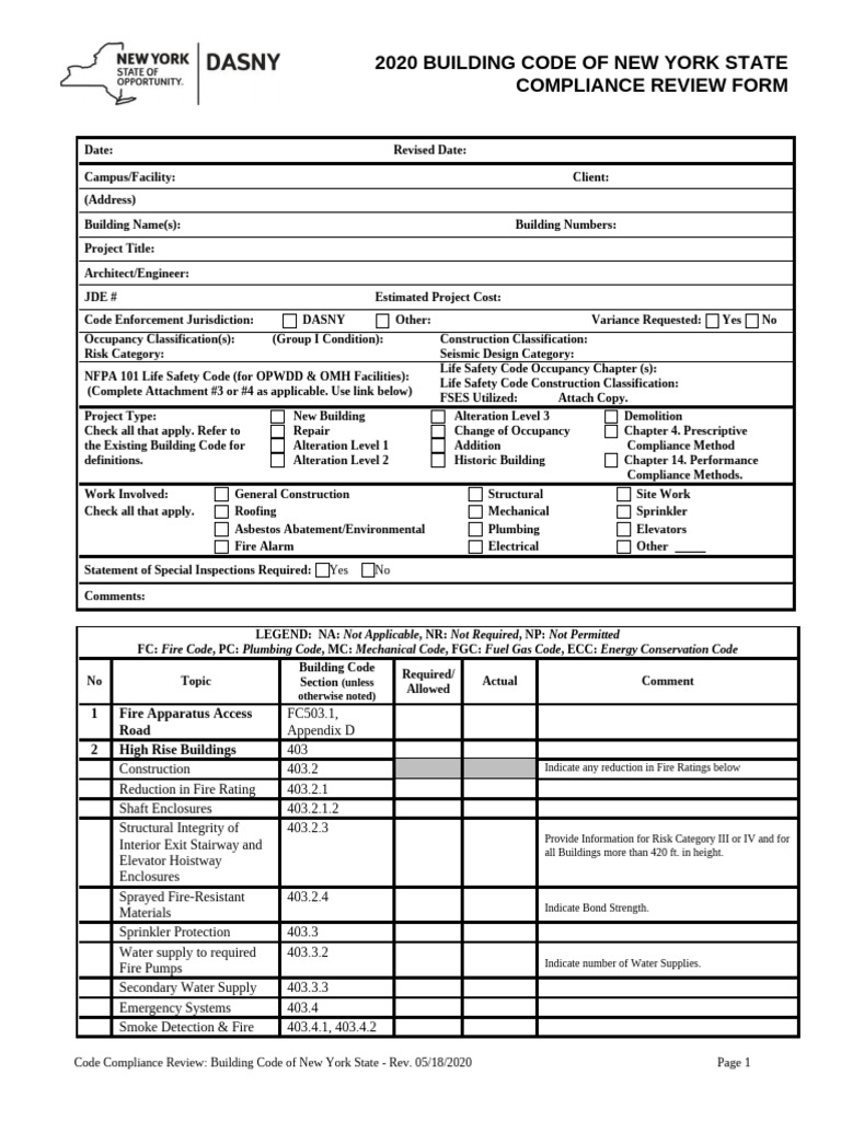 NYS 2020 Building Code Compliance Review Form 6.9.20 | PDF