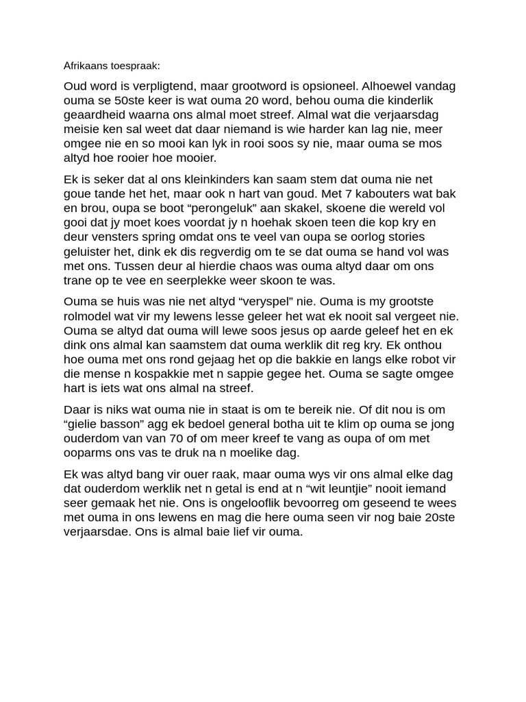 Afrikaans Toespraak | PDF