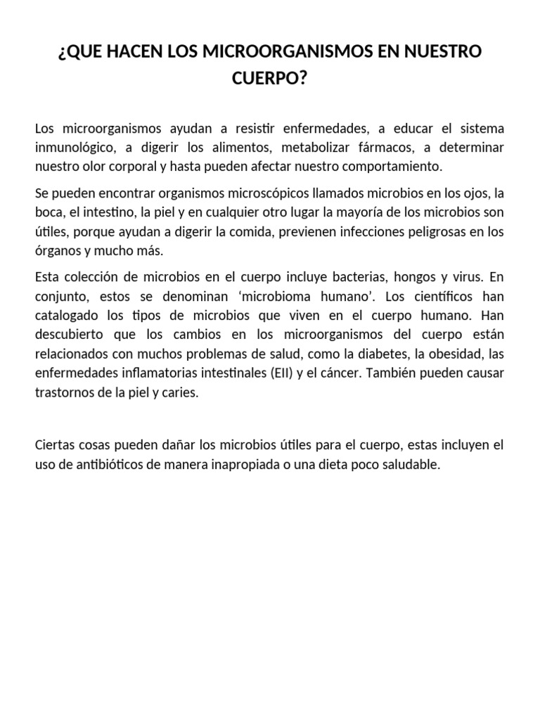 Que Hacen Los Microorganismos en Nuestro Cuerpo | PDF