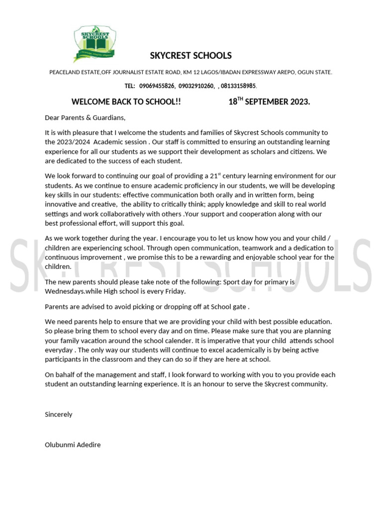 Welcome Back Newsletter September 2023 | PDF