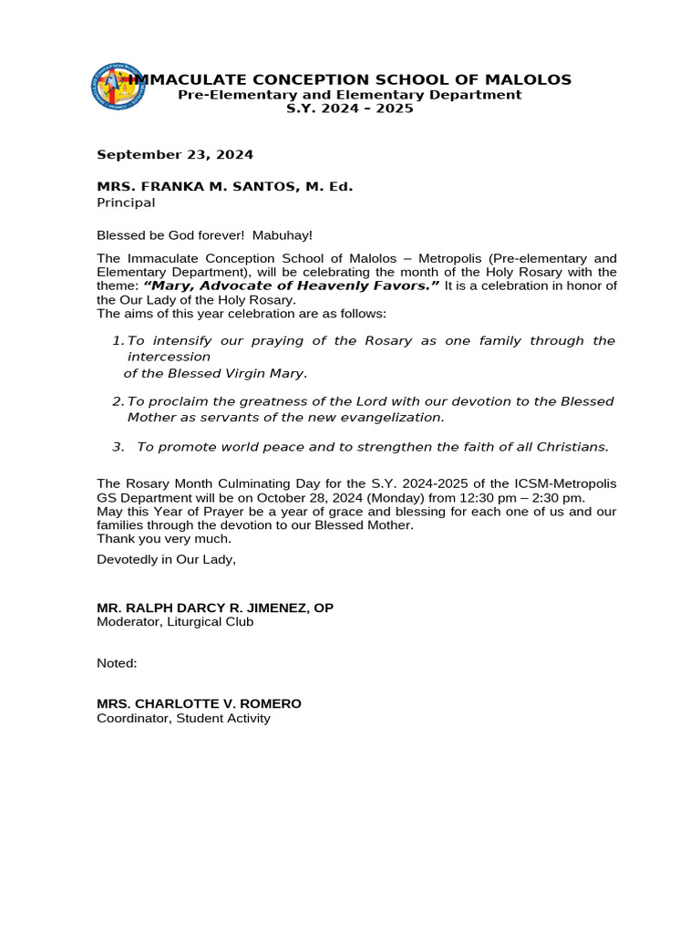 Proposal Month of The Holy Rosary | PDF