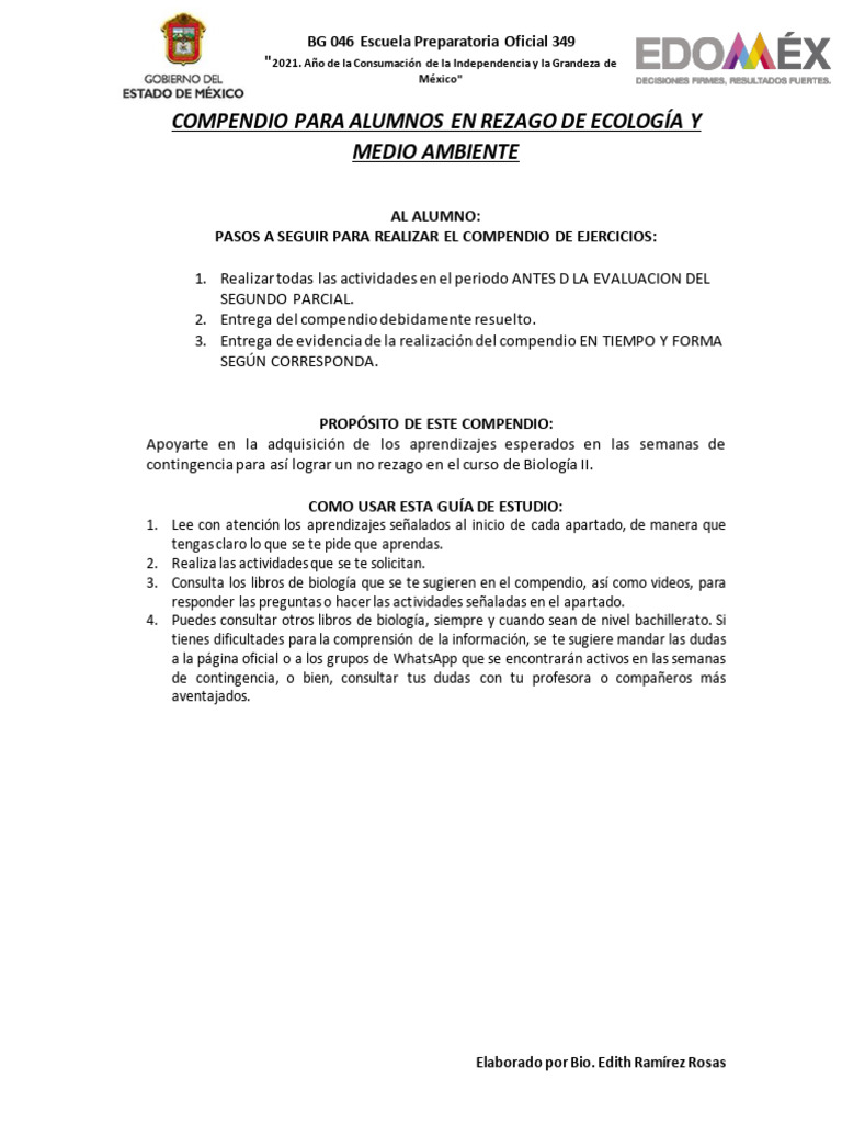 Compendio De Actividades De Segundo Parcial De Ecologia Pdf