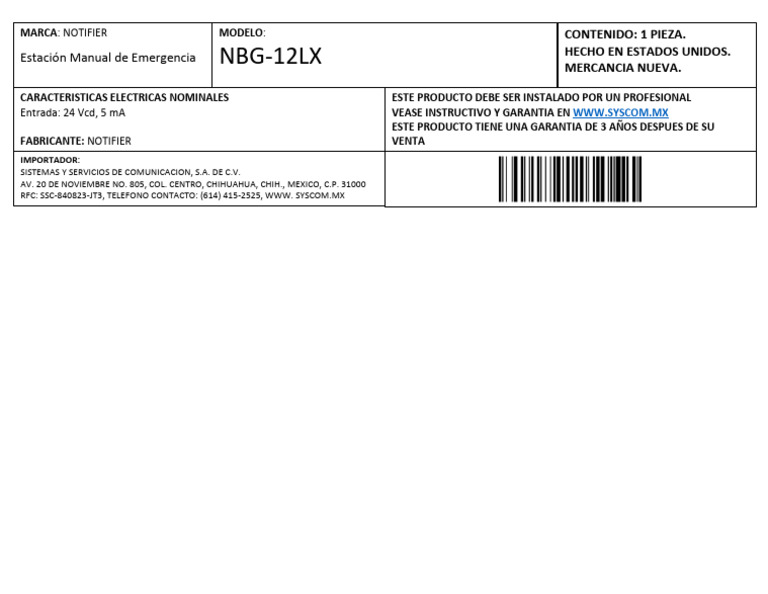 NBG-12LX Etiqueta | PDF