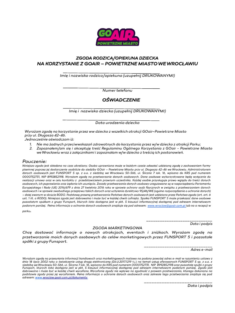 ZGODA RODZICA GOair WROCLAW 2020 DRUK | PDF