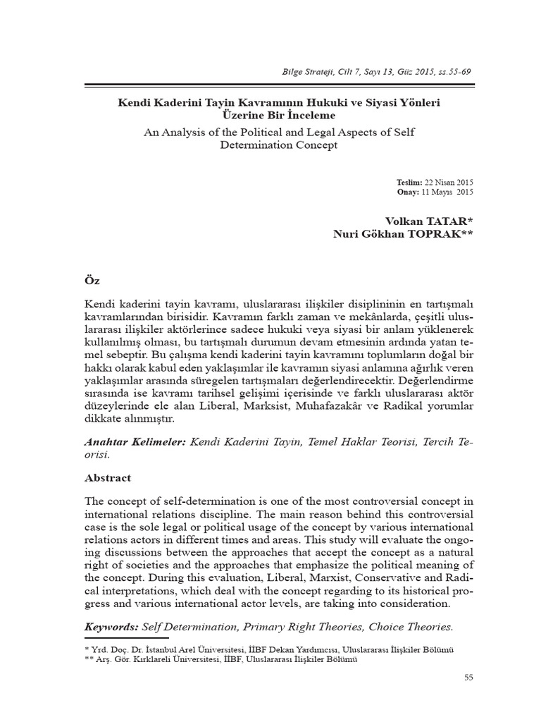 Kendi Kaderini Tayin Kavram - N - N Hukuki Ve Siyasi Y - Nleri - Zerine Bir - Nceleme (#50926 ...
