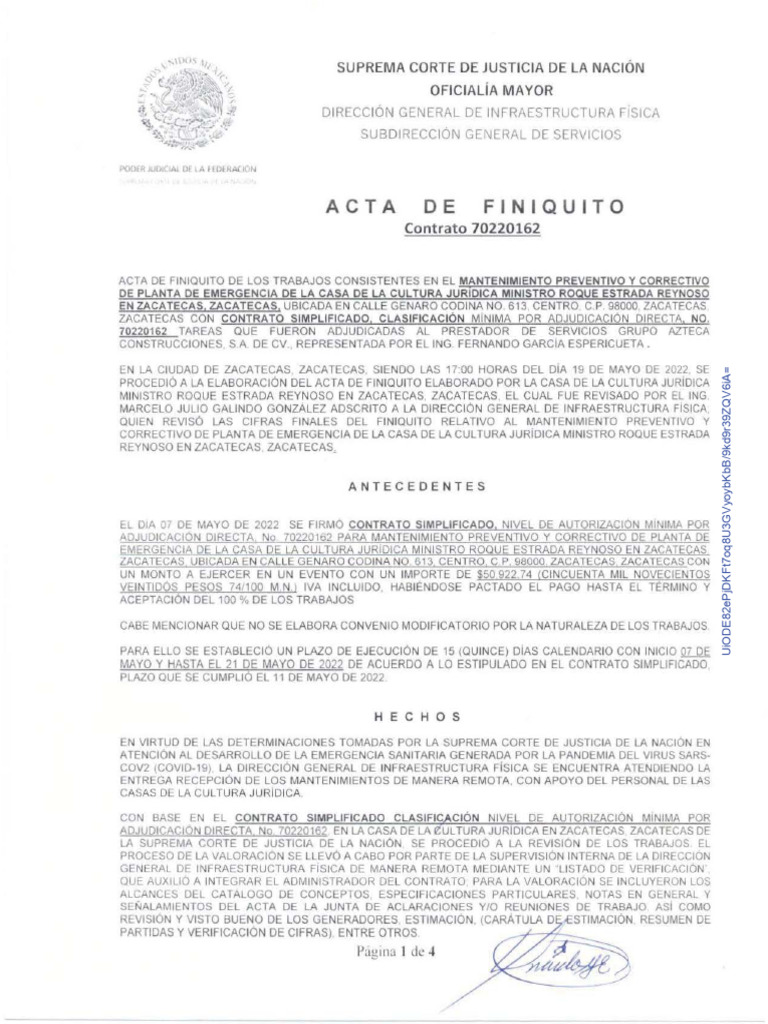 Pcad CCJ Zacatecas 004 2022 Finiquito | PDF
