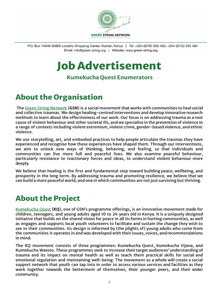 Enumerator TTS1 Job Advertisement | PDF