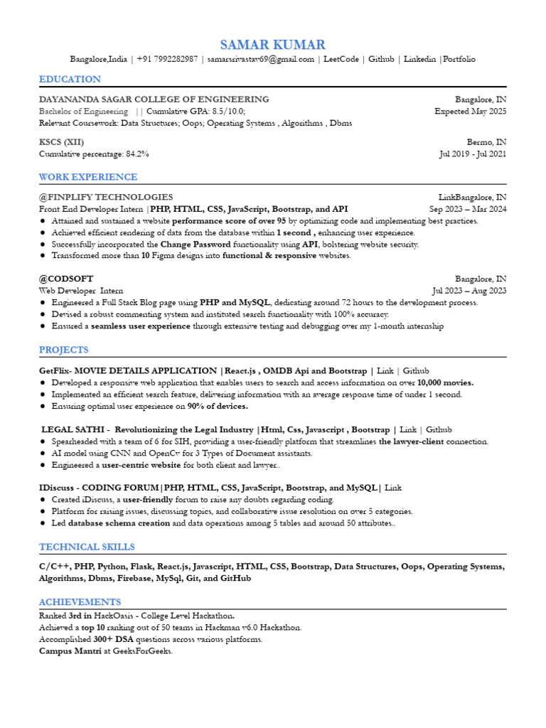 CV Samar Kumar PDF | PDF