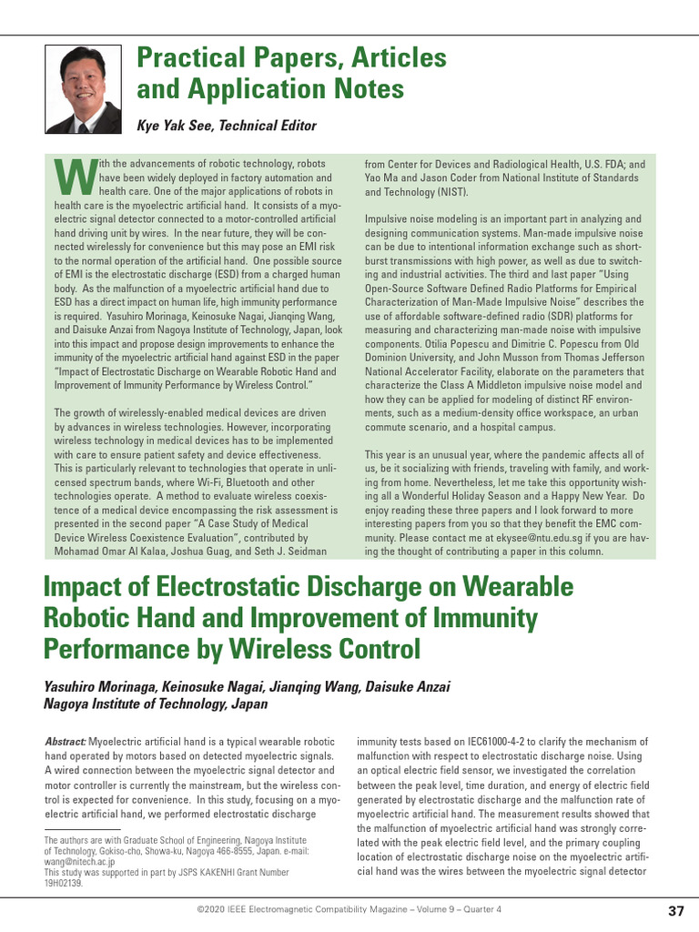 Impact of ESD On Wearable Robotic Hand and Improvement of Immunity Performance by Wireless ...