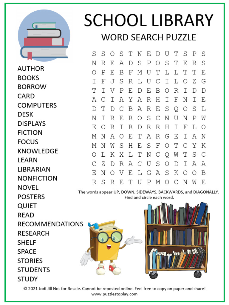 School Library: Word Search Puzzle | PDF
