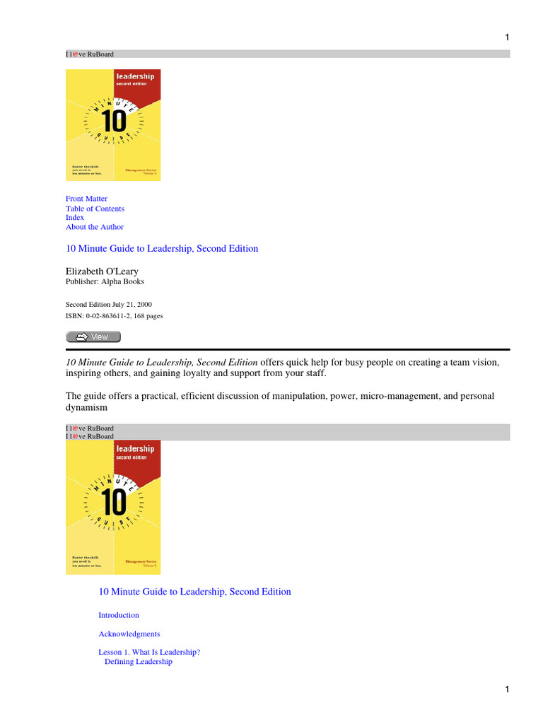 10 Minute Guide To Leadership | PDF