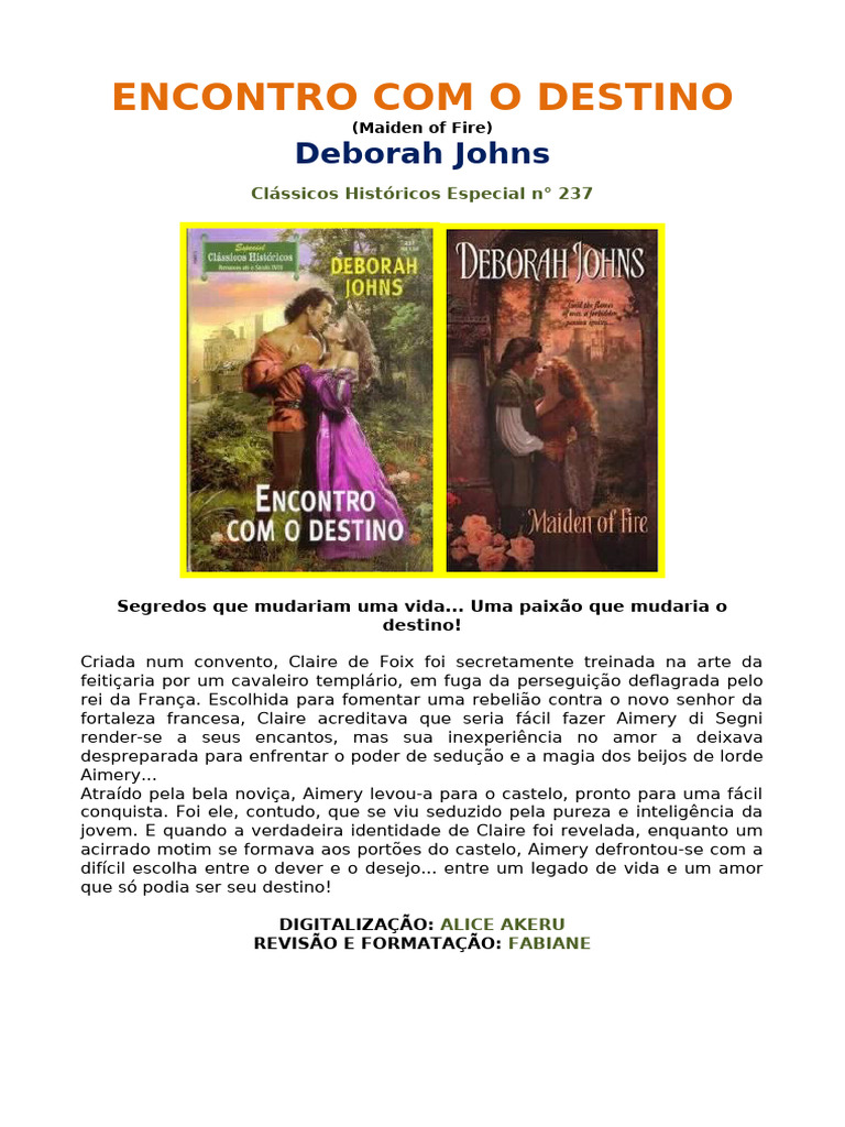 CHE - 237 - Deborah Johns - Encontro Com o Destino | PDF | Catarismo ...