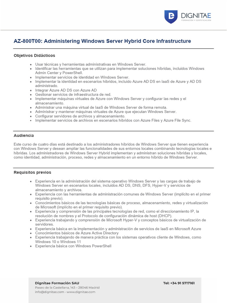 1AZ 800T00 Administering Windows Server Hybrid Core Infrastructure | PDF