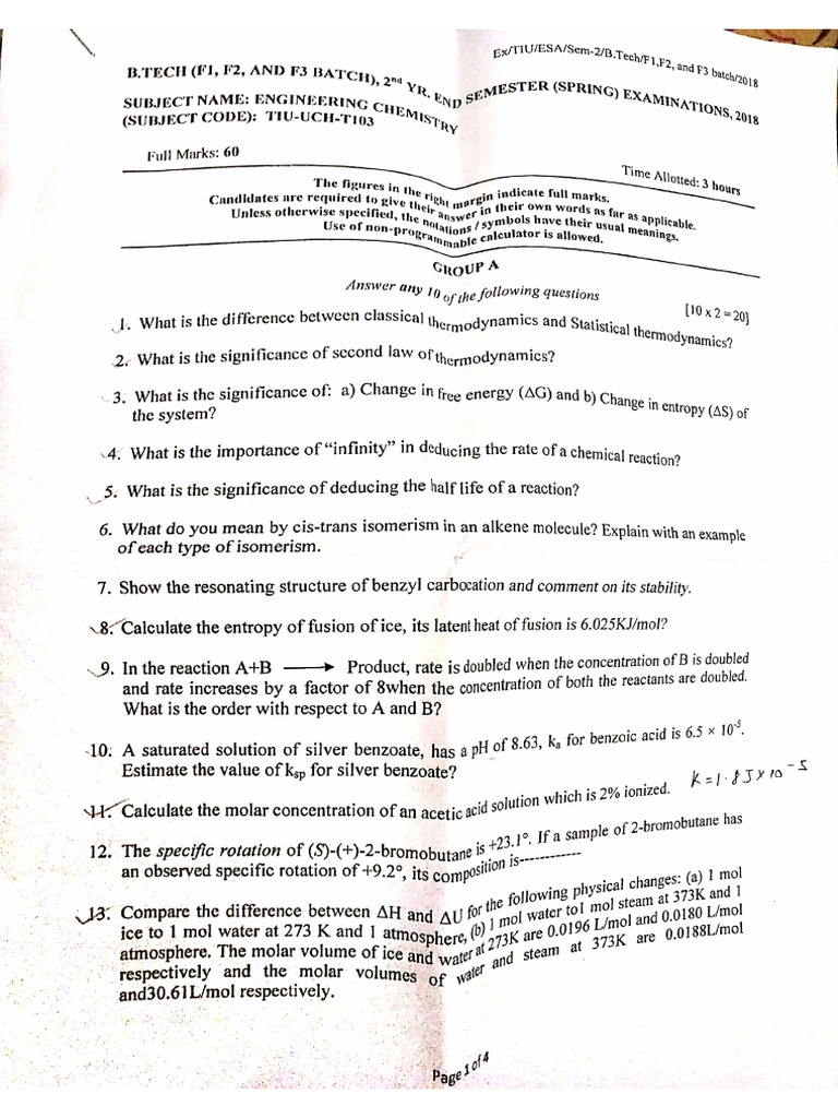 Engg Chemistry Paper 2018 | PDF