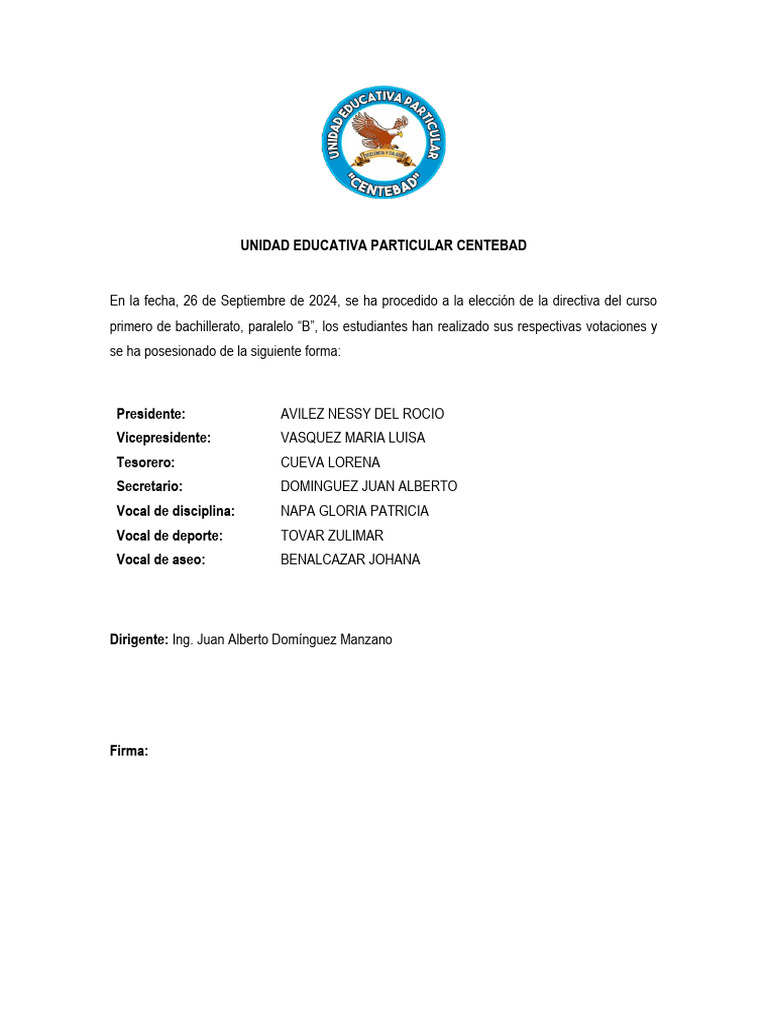 Modelo de Directiva Padres de Familia | PDF