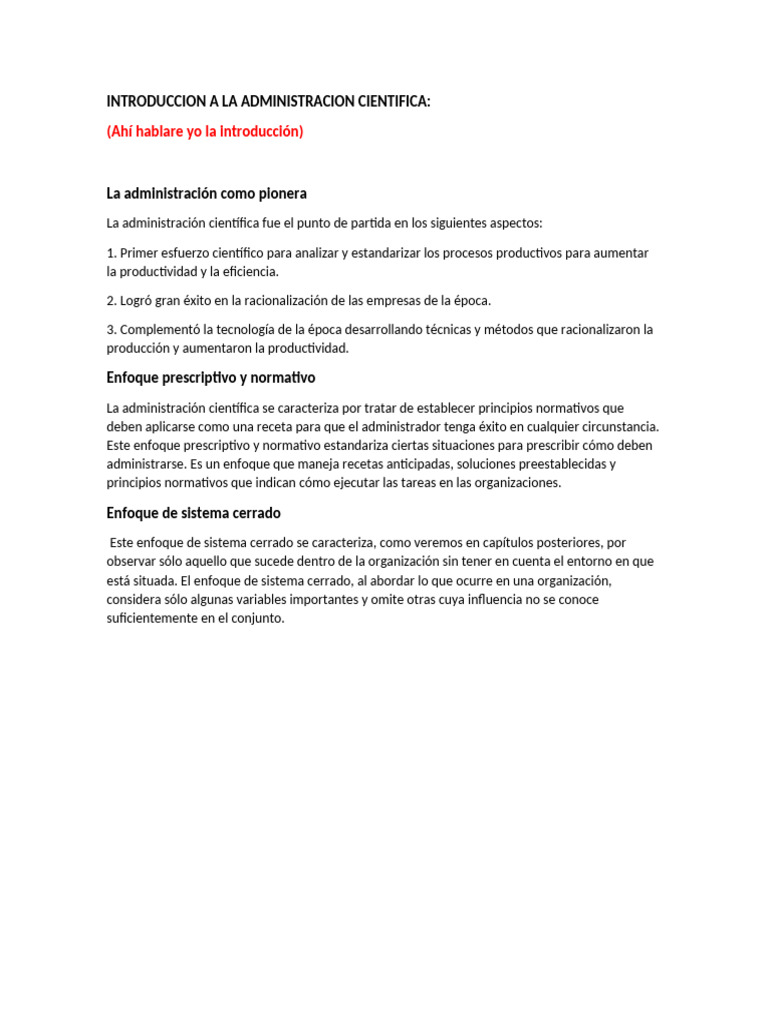 Introduccion A La Administracion Cientifica | PDF