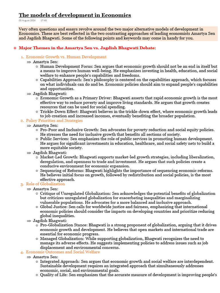 The Models of Development in Economics | PDF