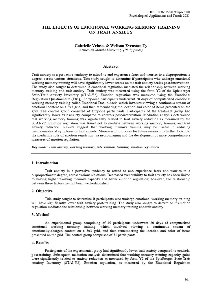 Effects of Emotional Working Memory Training 2021 | PDF