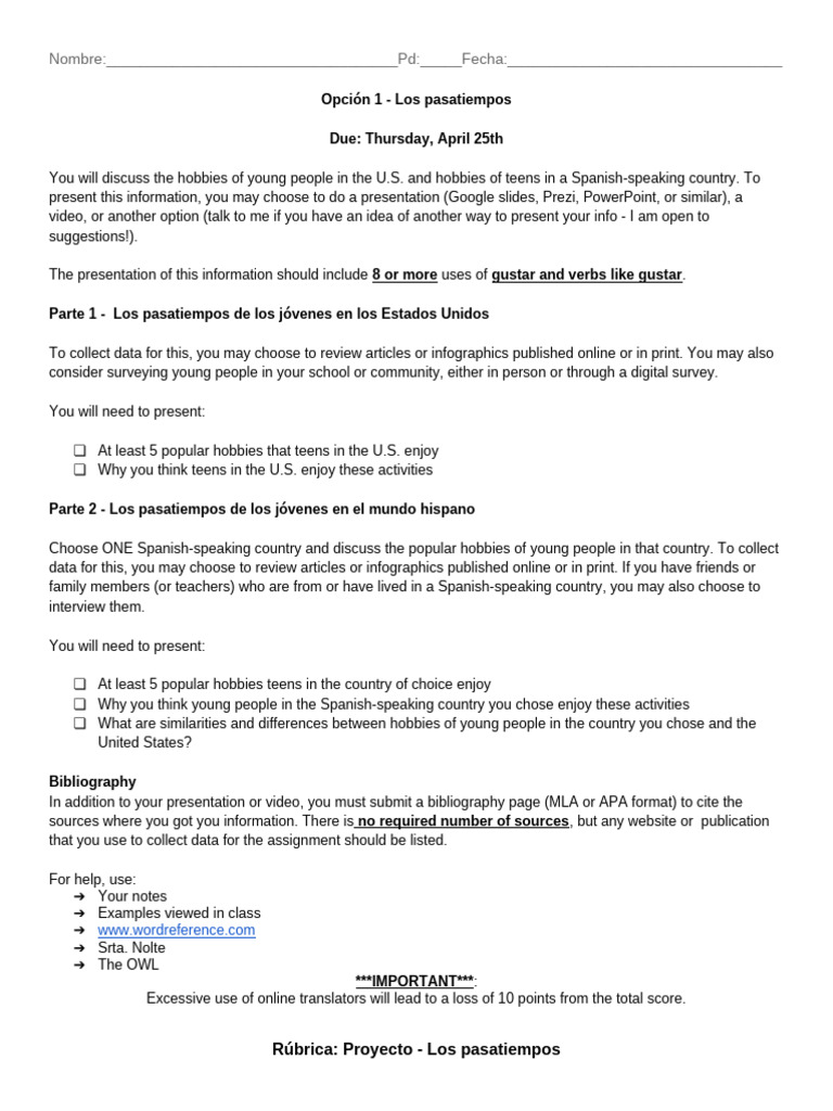 Proyecto Pasatiempos y Deportes Opcion 1 | PDF