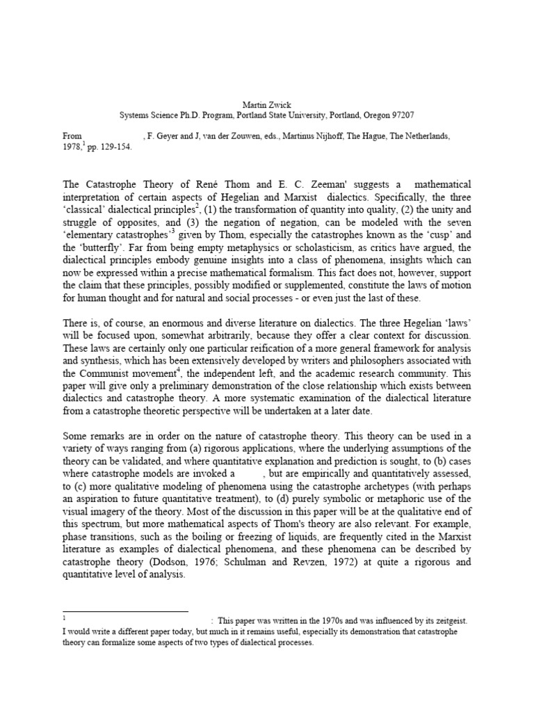 Dialectics and Catasthrophe Theory | PDF | Dialectic