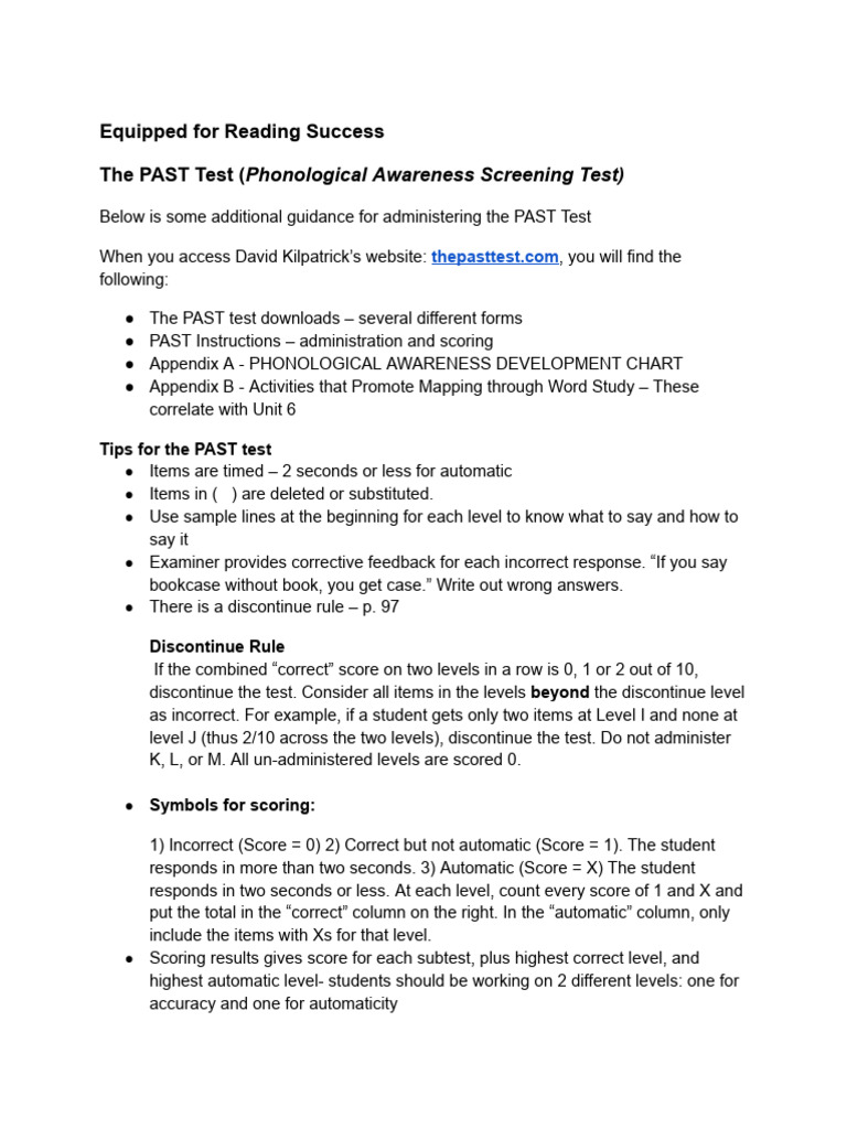 PAST Test Guidance | PDF