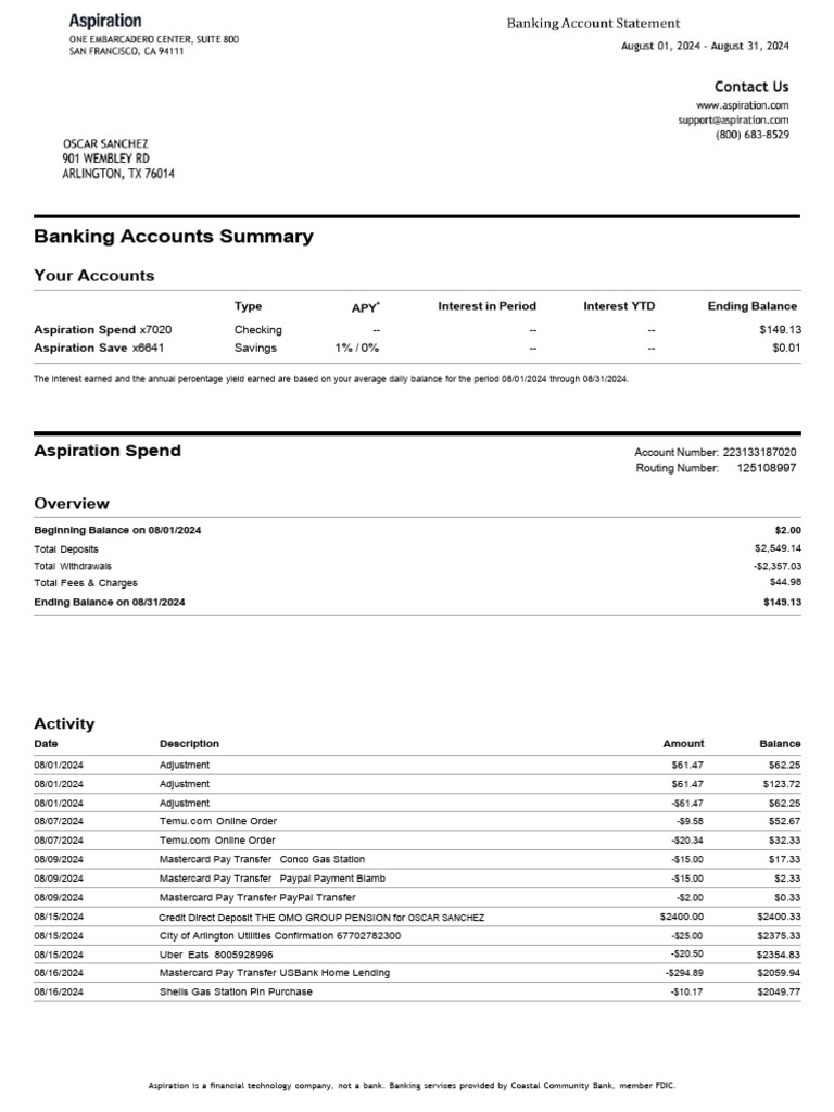 Banking Accounts Summary | PDF