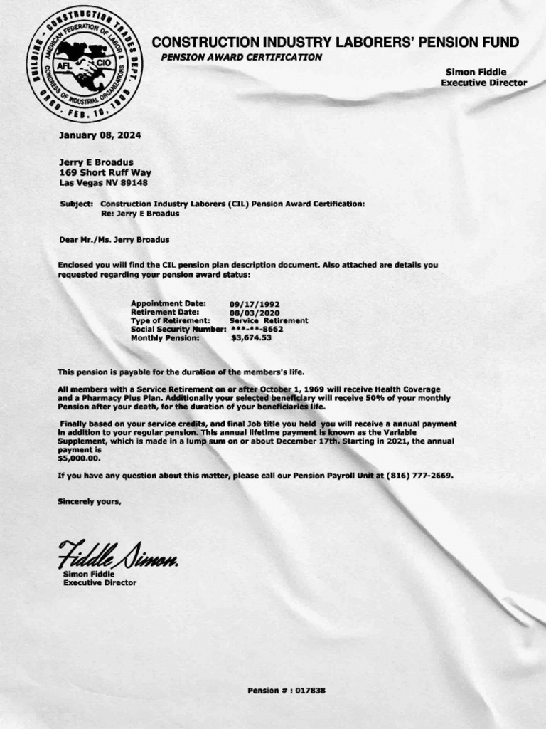 Pension Letter | PDF