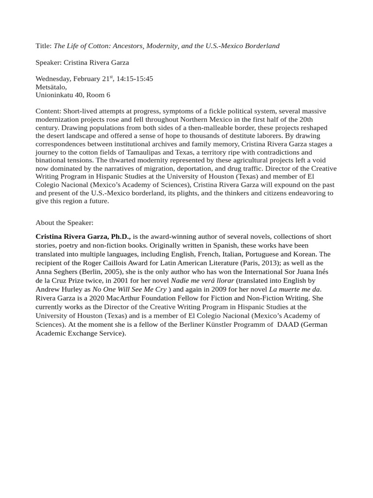 Cristina Rivera Garza February 21 University of Helsinki | PDF