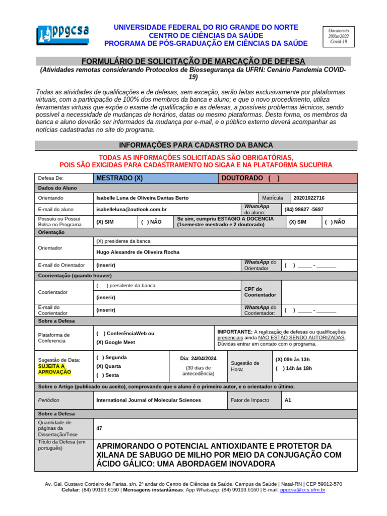 Formulario - Conclusao de Curso - Marcacao de Defesa 2023 | PDF