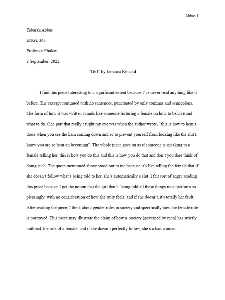 "Girl" by Jamaica Kincaid | PDF
